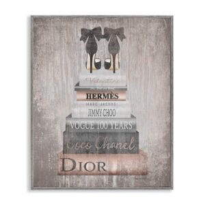 stupell industries book stack heels metallic pink grey framed wall art, 11 x 14, design by artist amanda greenwood