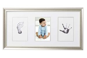 lil peach deluxe baby prints keepsake frame, makes perfect nursery décor, creative baby gift, or addition to baby registry, silver