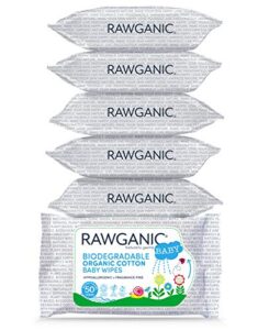 rawganic gentle biodegradable organic cotton baby wipes | hypoallergenic wet wipes for nappy change, face and body cleansing | with aloe vera (6 packs of 50 (300 wipes))