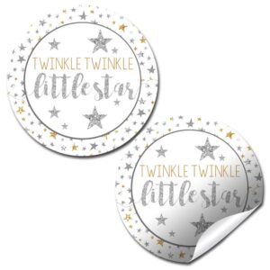 twinkle twinkle little star gender neutral baby sprinkle baby shower thank you sticker labels, 40 2" party circle stickers by amandacreation, great for party favors, envelope seals & goodie bags