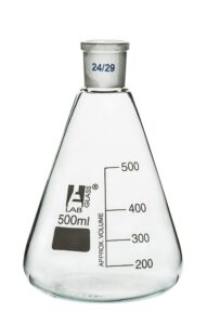 eisco erlenmeyer flask, 500ml - 24/29 joint, interchangeable - borosilicate glass - conical shape, narrow neck