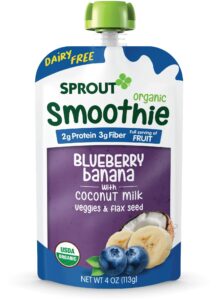 sprout organic toddler smoothie, dairy free blueberry banana, 4 ounce pouch (pack of 6)