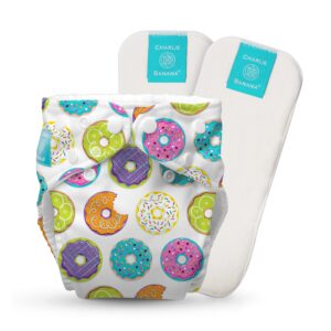 charlie banana baby washable and reusable cloth diapers, 1 soft pocket diapers and 2 absorbent inserts, one-size, delicious donuts