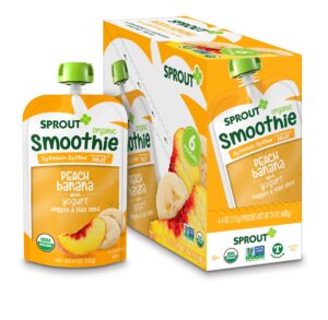 sprout organic toddler smoothie, peach banana w/ yogurt, 4 ounce pouch (pack of 6)