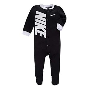 nike children's apparel baby graphic logo footed coverall, black/white, 0/3m