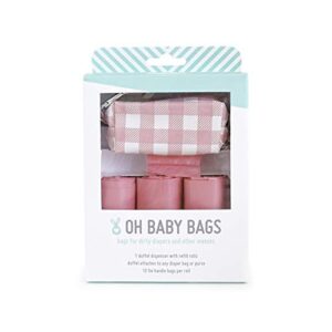 oh baby bags dirty diaper bag dispenser, clip on bag holder attaches to any diaper bag, 48 count large tie handle bags,