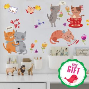 cat wall stickers for kids - baby vinyl home décor - cute animal decals for bedroom playroom