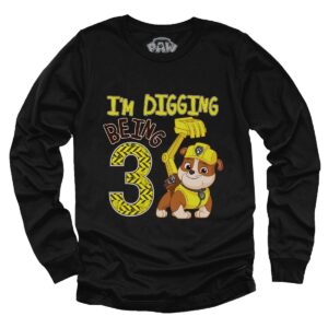 paw patrol rubble digging 3rd birthday shirt 3 year old boy toddler kids black