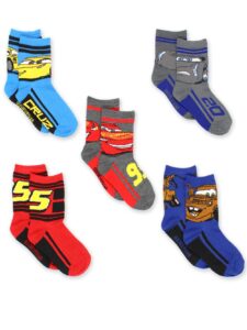 disney cars 3 boys toddler 5 pack crew socks (shoe: 7-10 (sock: 4-6), grey/multi crew)