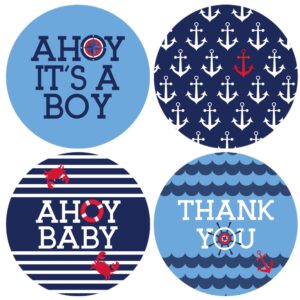 ahoy it's a boy baby shower thank you stickers - 1.75 in - 40 labels