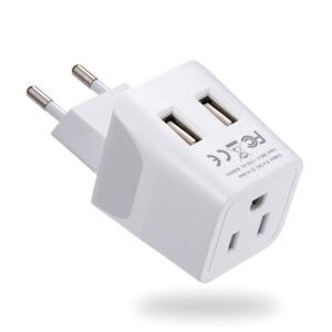 ceptics turkey, egypt, iceland travel adapter plug with dual usb - type c - europe - usa input - light weight - perfect for cell phones, chargers, cameras and more