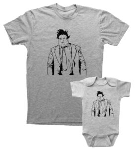 chris farley adult t shirt & onesie bundle/unisex grey shirt with onesie set (adult m / 3-6m)