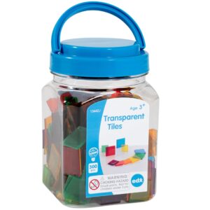 edx education transparent tiles - mini jar - colorful, plastic squares - light box accessory - sensory play - math manipulative