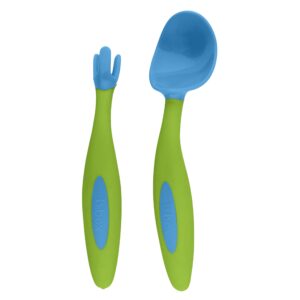 b.box toddler cutlery set: patented flork™ designed fork, spoon & travel case, easy grip handles, dishwasher safe, bpa free. (ocean breeze)