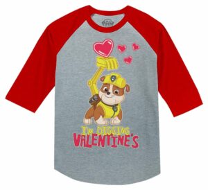 paw patrol girls boys valentines day shirt mighty pups valentine's toddler kids raglan 3/4 sleeve t-shirt 4t red