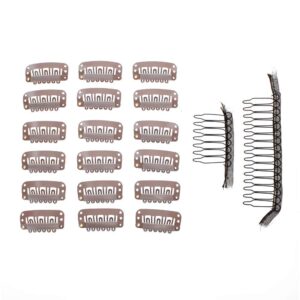 milano collection 20 pc value bundle: 18 pc pack of medium size snap clip-ins and 2 pack of combs for hair extensions and wigs - tan