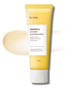 iunik propolis vitamin glow sleeping mask night moisturizer cream 2.03 fl oz overnight moisturizing cream tea tree centella asiatica extracts anti-sagging even tone rehydrate firm maturing skin vegan