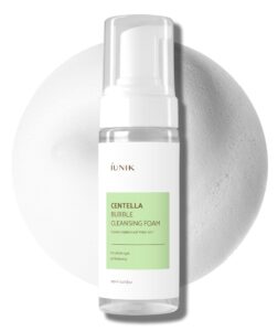 iunik centella bubble foaming vegan facial cleanser - 69% centella asiatica extract, soothing, moisturizing, exfoliating, removes pore blackheads, whiteheads, 5.07 fl oz