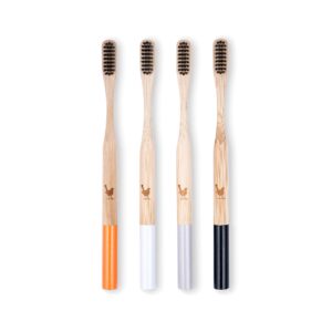 native birds bamboo toothbrush with soft charcoal infused bristles, set of 4