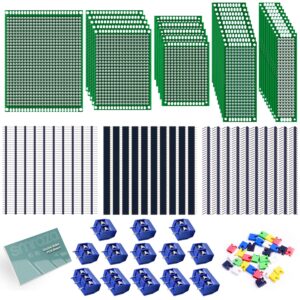 smraza 104pcs double sided pcb board kit, prototype boards for diy soldering and electronic project circuit boards compatible with arduino kits, 30pcs 40 pin 2.54mm male and female header connector