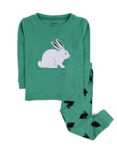 leveret kids pajamas bunny rabbit boys girls 2 piece pajama set 100% cotton (green,size 3 toddler)