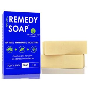 truremedy naturals remedy soap for men and women - tea tree oil bar soap with peppermint and eucalyptus - foot and body soap for all skin types - pack of 2 - deodorizing and odor eliminating