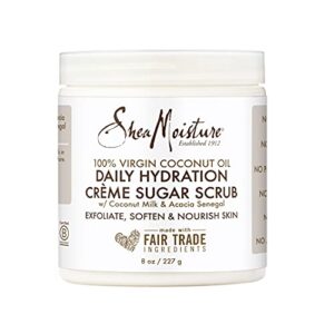 sheamoisture daily hydration crème sugar scrub care for dry skin 100% virgin coconut oil acacia senegal exfoliating scrub, coffee, 8 oz