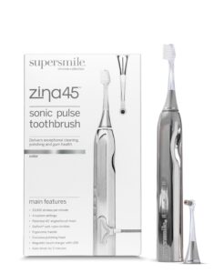 supersmile zina45 deluxe sonic pulse electric toothbrush, rechargeable whitening tooth brush, silver