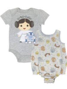 star wars c-3po princess leia chewbacca r2 d2 newborn baby girls bodysuit and romper grey 0-3 months