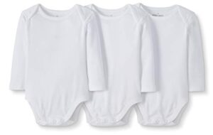 moon and back by hanna andersson unisex babies' organic cotton long-sleeve bodysuits, pack of 3, white, 6-12 months