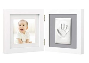 little pear baby's print keepsake desk frame, handprint and footprint imprint kit, folding tabletop frame, 4x6 photo insert, gift for new and expecting moms, white