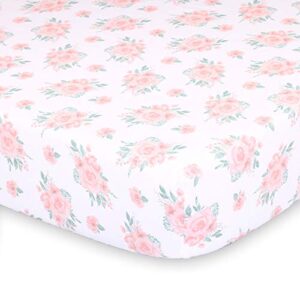 pink watercolor floral fitted baby girl crib sheet - farmhouse collection by the peanut shell