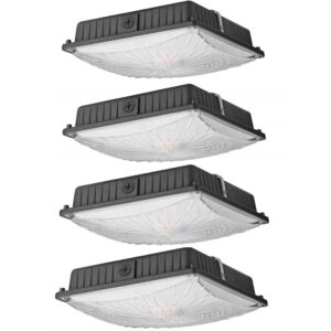 1000led led canopy lights, 45w (4 pack), ceiling fixtures 5300lm daylight 5000k, 175w hid/hps replacement, waterproof ip65 gas station and garage light