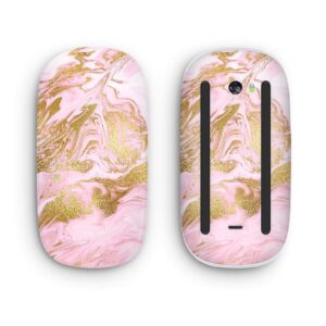 design skinz rose pink marble & digital gold frosted foil v10 vinyl decal compatible with the apple magic mouse 2 (wireless, rechargable) with multi-touch surface