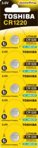 toshiba cr1220 3v lithium coin cell battery 5 batteries in strip child-resistant packaging