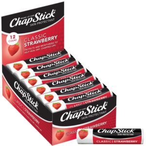 chapstick lip care, classic strawberry 12-count – bulk lip balm, fruity & sweet, 0.15 oz ea