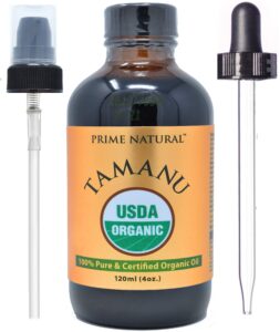 prime natural organic tamanu oil - usda certified, 100% pure, cold pressed, unrefined, virgin (4oz / 120ml) for face, hair & skin care - natural moisturizer