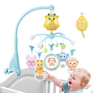 caterbee baby crib mobile toy with lights and music, projection, remote, pack and play (blue-rechargeable mode)