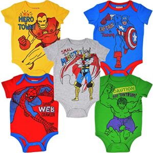 marvel avengers newborn baby boys 5 pack short sleeve bodysuits classic 0-3 months