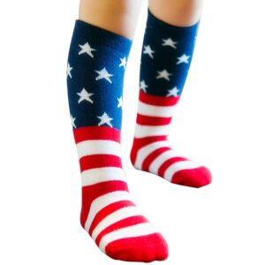 syidinzn usa flag socks kids socks casual crew fashionable cotton striped and star socks knee high american flag sock for boys, girls, baby, toddler & child (4-6 years)