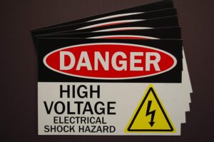 danger - high voltage electrical shock hazard vinyl stickers (5 pack!) decals waterproof sign placard 6" x 4" (x5ps2)