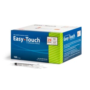 easytouch u-100 insulin syringe with needle, 29g 1cc 1/2-inch (12.7mm), box of 100