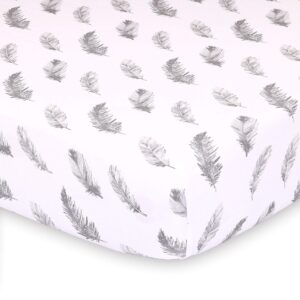 the peanutshell farmhouse feathers fitted crib sheet for baby boys or baby girls, grey/white