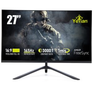 yeyian odraz 2000 27” pc gaming frameless led monitor, 1080p hd, 165hz, 300cd/m2, 1ms, 3000:1, 16:9, 178°, 16.7m colors, true low motion blur, amd freesync, dp/hdmi, vesa mountable, tilt adjustable