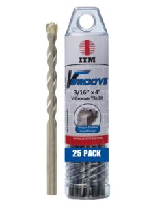 itm v-groove - vg-4002b - 3/16" x 4" - 25 pack - porcelain tile drill bits - carbide tipped drill bits for porcelain, ceramic, marble, stone and glass tile