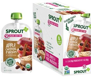 sprout organic stage 2 baby food pouches, apple oatmeal raisin with cinnamon, 3.5 ounce (pack of 6)