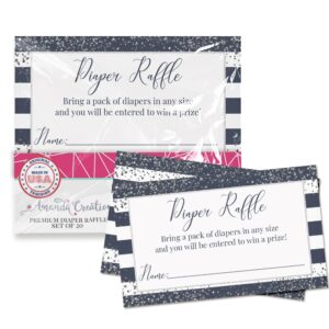 beautiful striped navy & silver diaper raffle tickets for boy baby showers, 20 2" x 3” double sided insert cards for games by amandacreation, bring a pack of diapers to win favors & prizes!