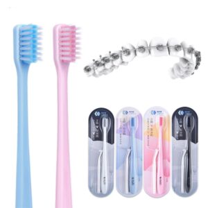 y-kelin v-shaped orthodontic toothbrush for braces brackets 4 count (pack of 1) soft bristle with inter dental brush