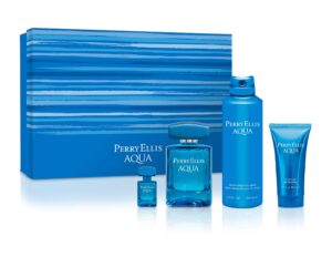 perry ellis perry ellis aqua men 3.4oz edt spray, 0.25oz edt spray, 6.8oz deodorizing body spray, 1.7oz shower gel 4 pc gift set