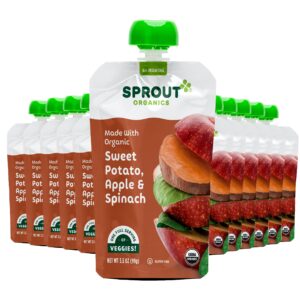 sprout organic baby food, stage 2 pouches, sweet potato apple and spinach, 3.5 oz purees (pack of 12)